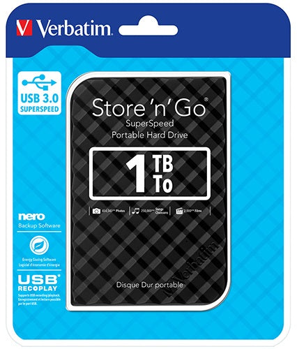 Verbatim 1TB 2.5' USB 3.0 Black Store'n'Go HDD Grid Design, Ultra Port ...