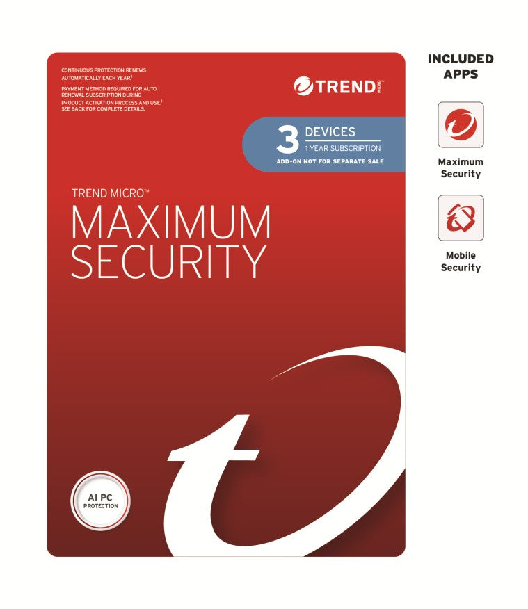 Trend Micro Maximum Security (3 Devices) 1 Year Add-on Auto Renew OEM ...