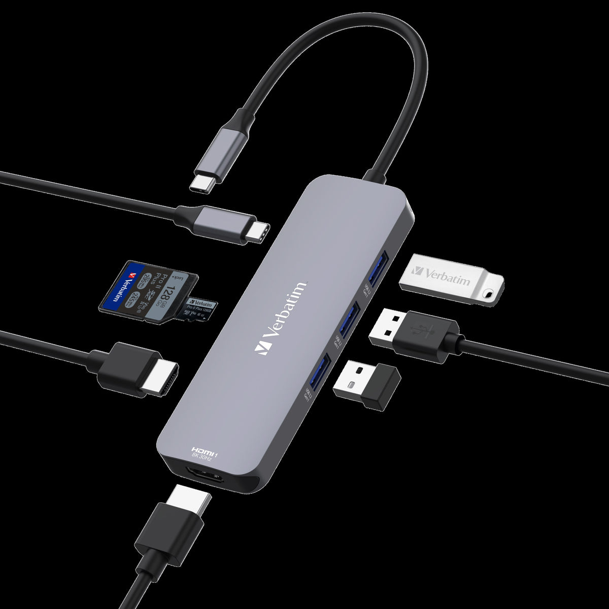 Verbatim USB-C Pro Multiport Hub 8 Ports,2 x HDMI, 3 x USB-A 3.2 Gen1 ...