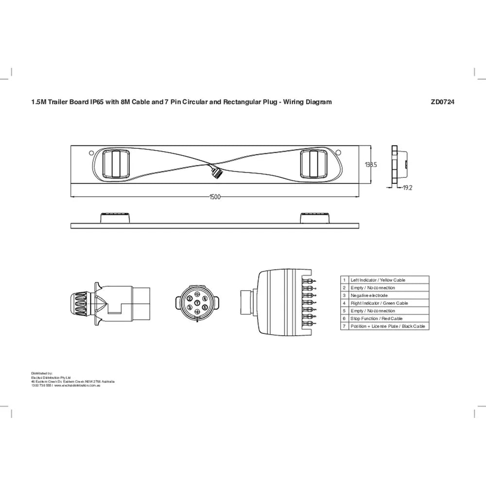1.5M Trailer Board IP65 with 8M Cable and 7 Pin Circular and Rectangul ...